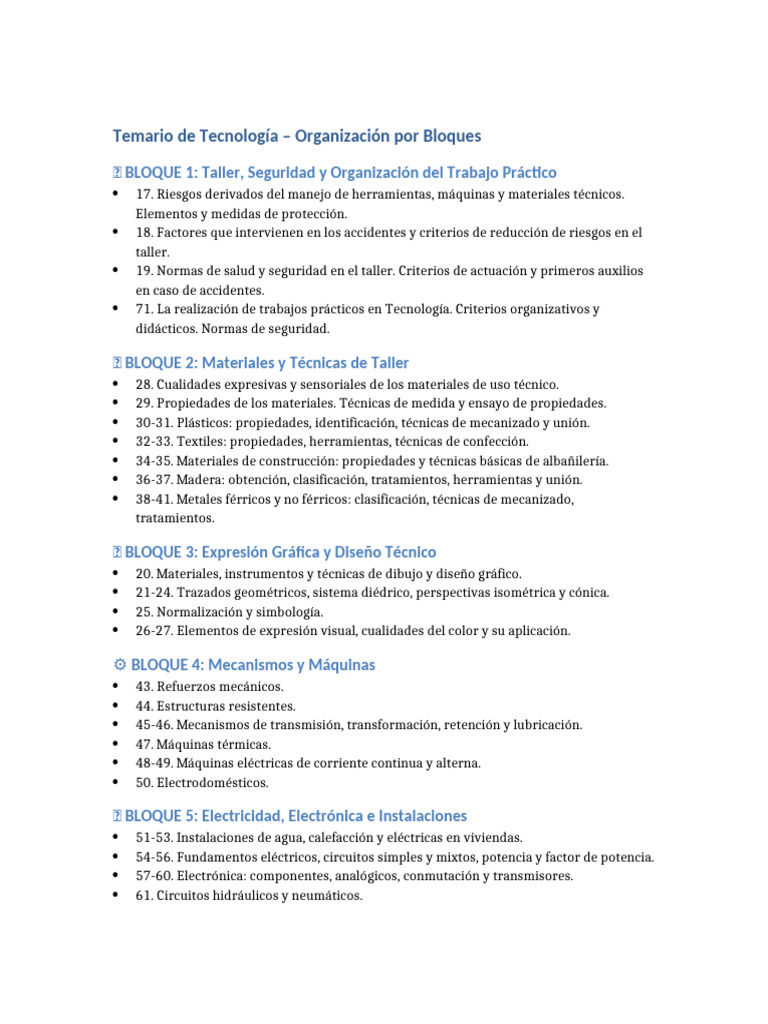 Temario Tecnología Bloques | PDF | Electrónica