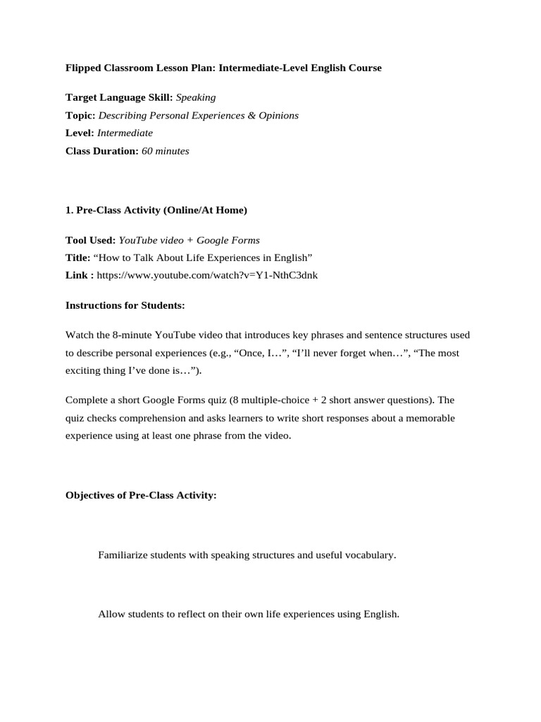 Flipped Classroom Lesson Plan.docx Assig 3 | PDF | Learning | Reading ...