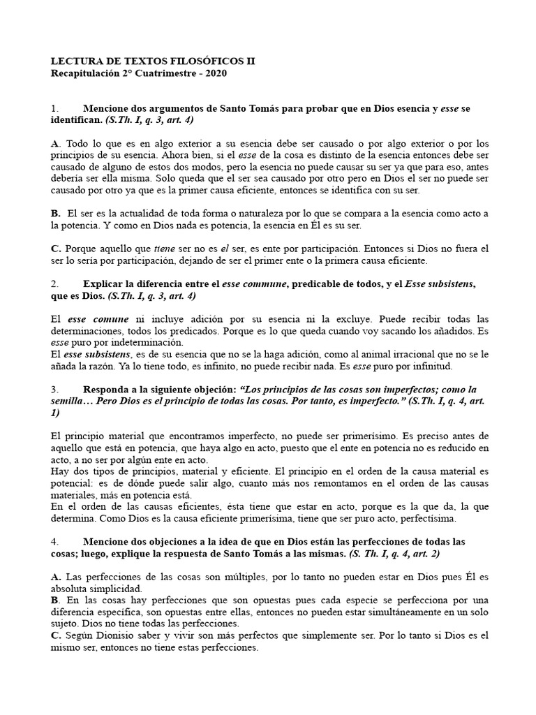 Temas P Textos II-2020b | PDF | Esencia | Tomás de Aquino