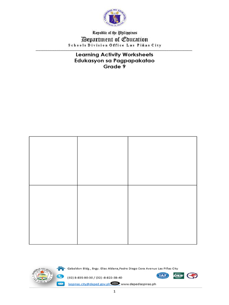 Learning Activity Worksheets Edukasyon Sa Pagpapakatao Grade 9 | PDF