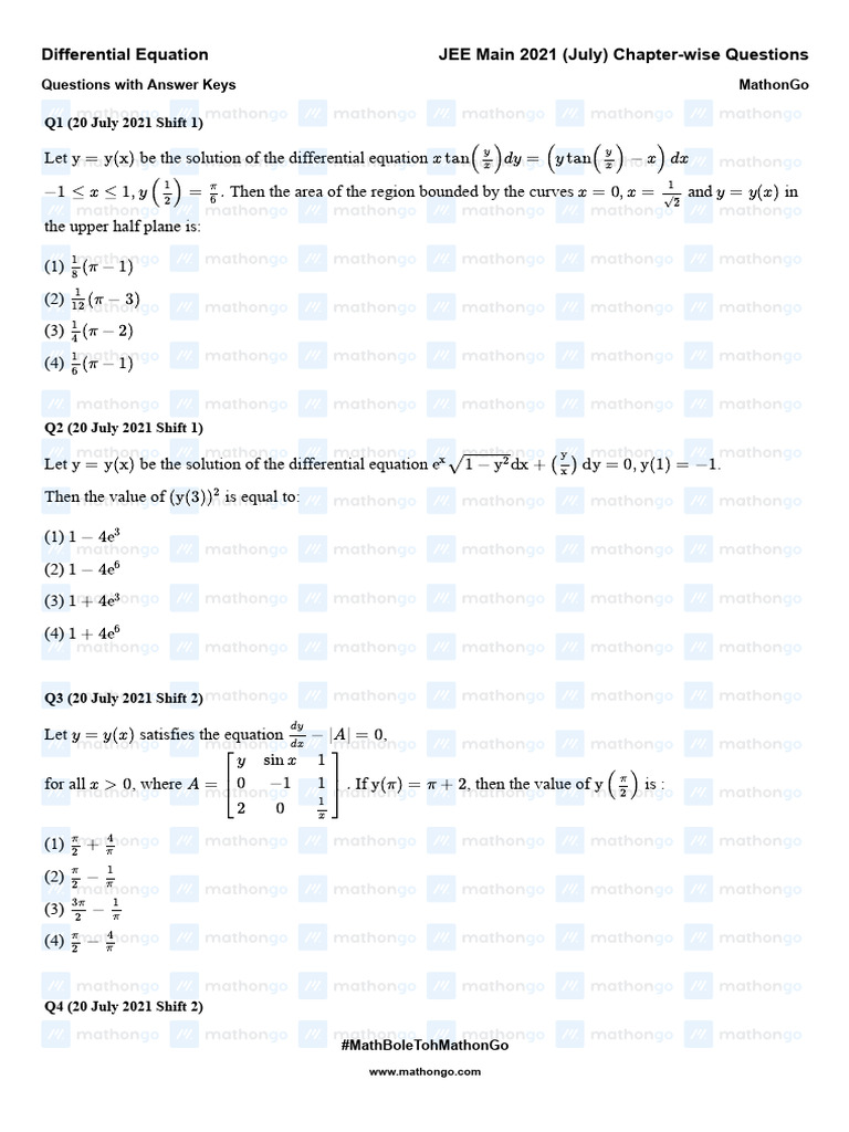 JEE Main 2021 Differential Equations | PDF | Mathematical Objects ...