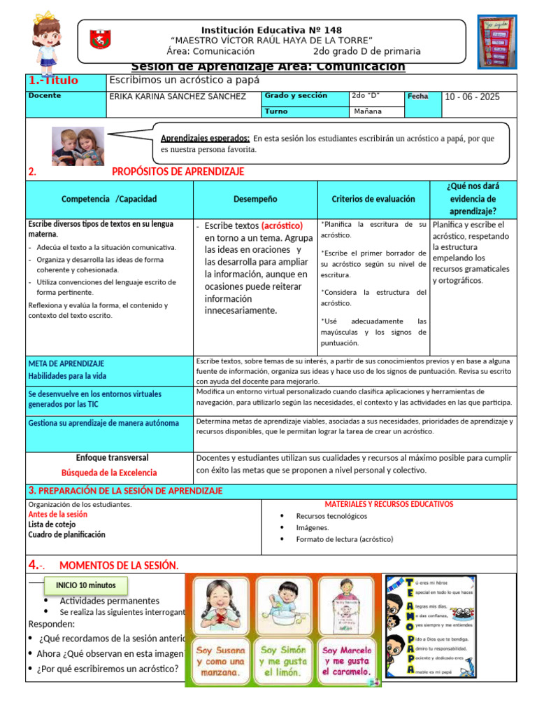 Acróstico a Papá: Actividad Escolar | PDF | Aprendizaje | Comunicación