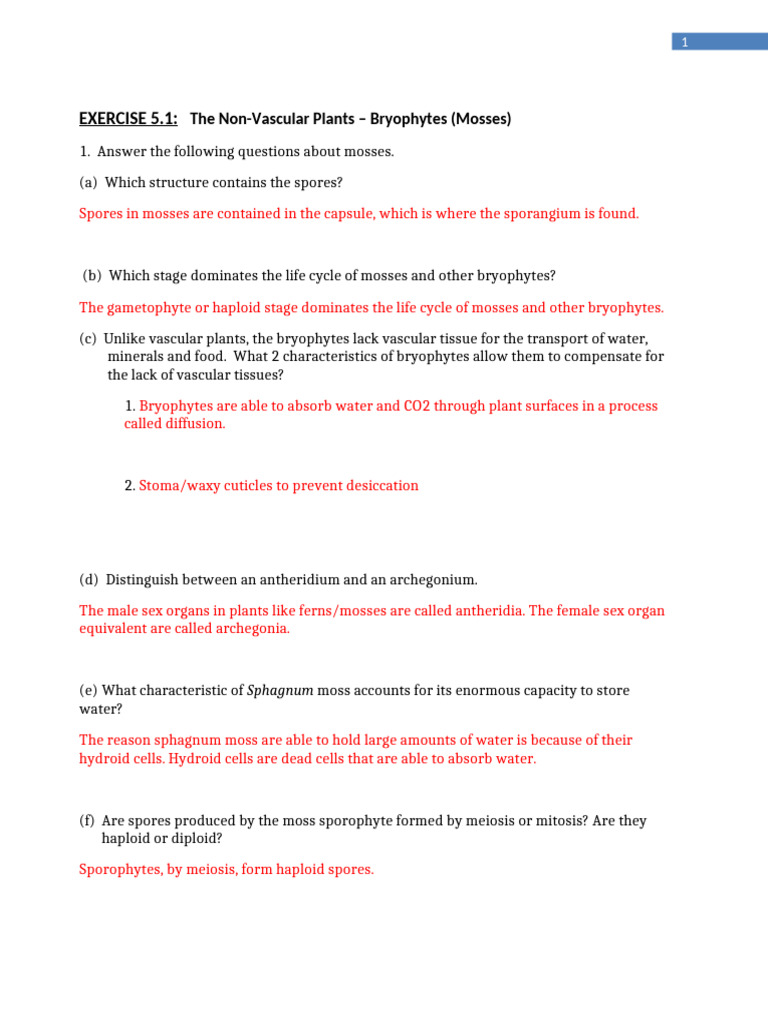 Lab 5-Pre-Lab Assignment-2023 | PDF | Moss | Fungus
