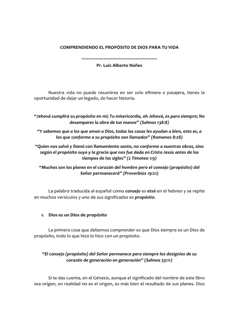 Comprendiendo El Propósito de Dios para Tu Vida 030525 | PDF | Dios | Cristo (título)