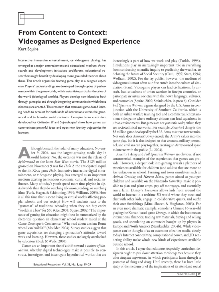 Videogames as Educational Experiences | PDF | Learning | Knowledge
