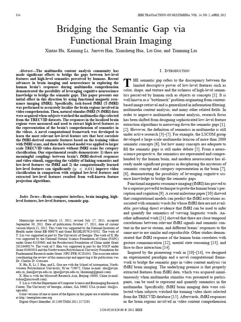 Bridging The Semantic Gap Via Functional Brain Imaging | PDF | Visual ...