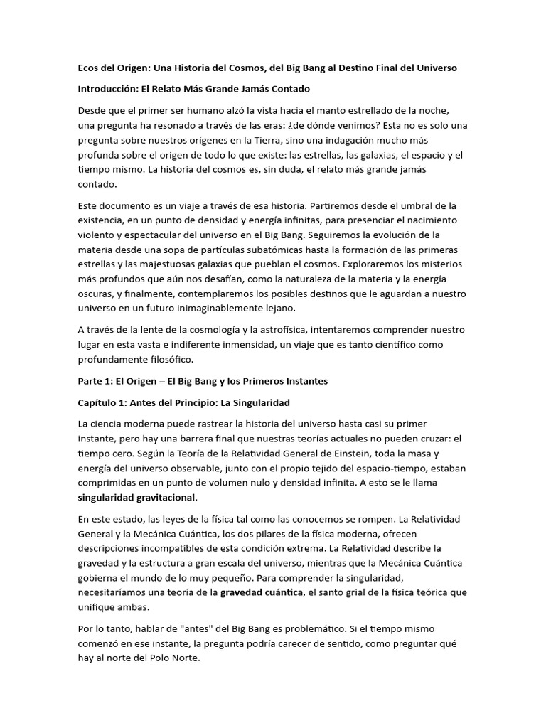 Ecos Del Origen Una Historia Del Cosmos, Del Big Bang Al Destino Final ...