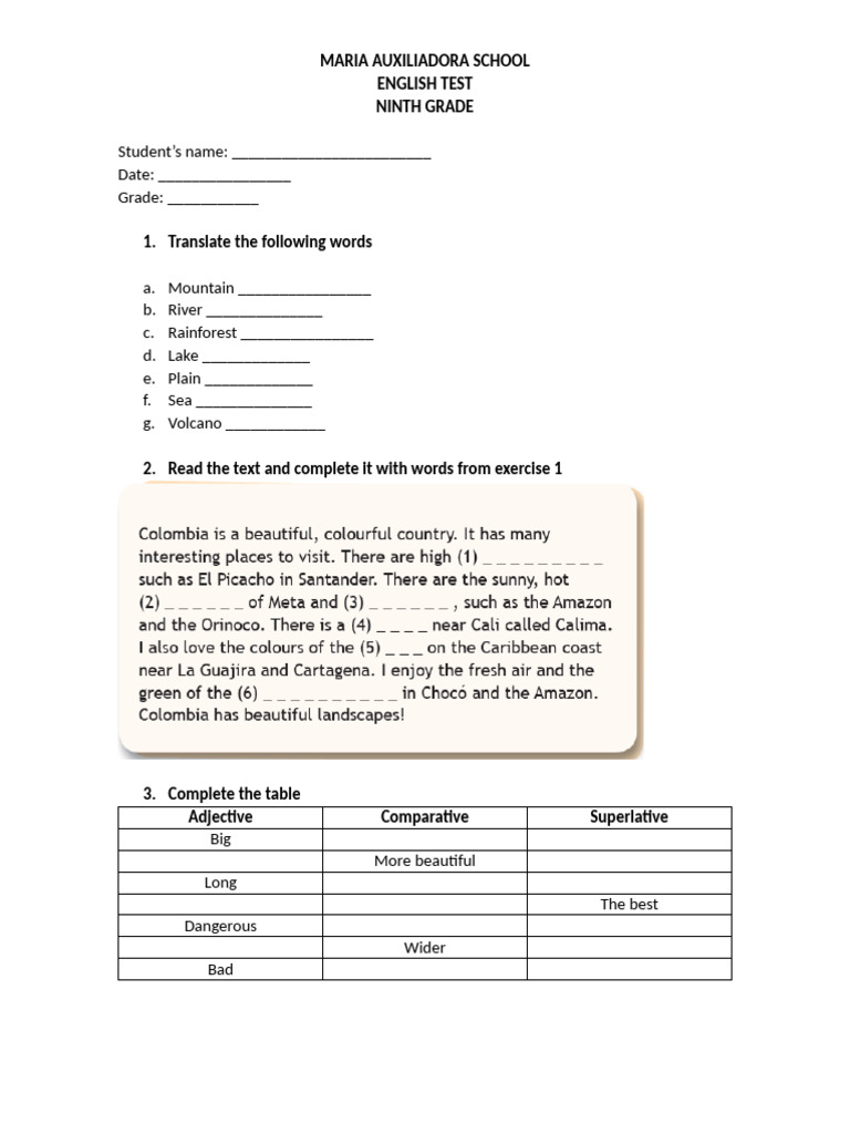 Ninth Grade Exam 1 | PDF