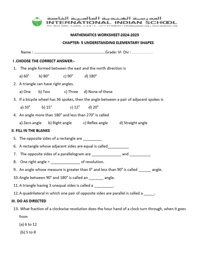 g6 - CH 5 Understanding Elementary Shapes Worksheet | PDF | Rectangle ...