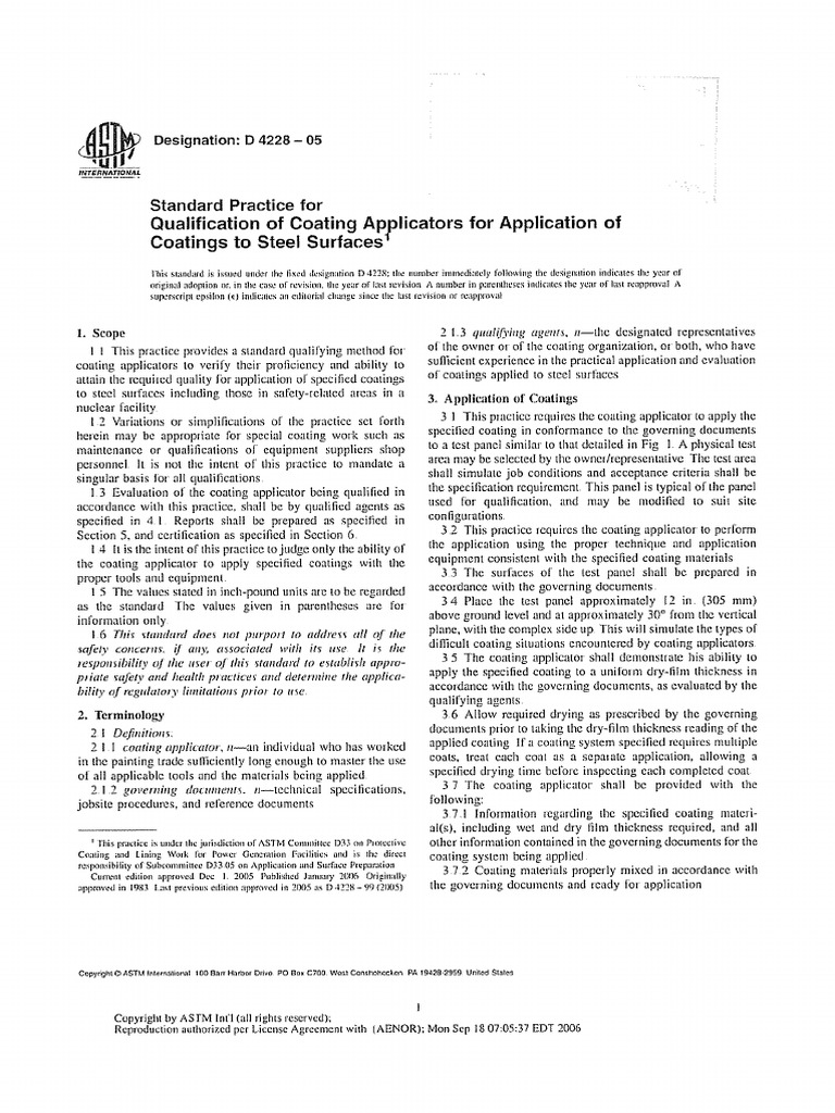 ASTM D 4228 2005 Coating Applicator Qualification | PDF