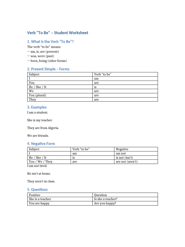 Verb To Be Worksheet A2 | PDF