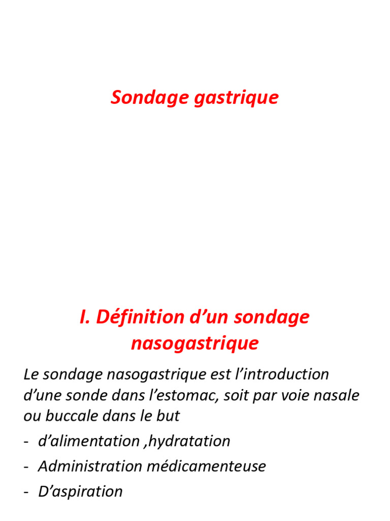 Sondage Nasogastrique : Procédure et Indications | PDF | Médecine ...