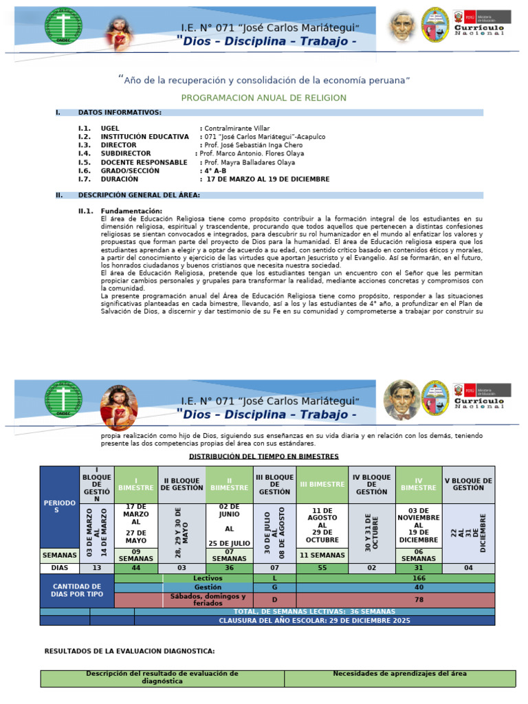 PROGRAMACION 4° RELIGION Mayra | PDF | Aprendizaje | Enseñando