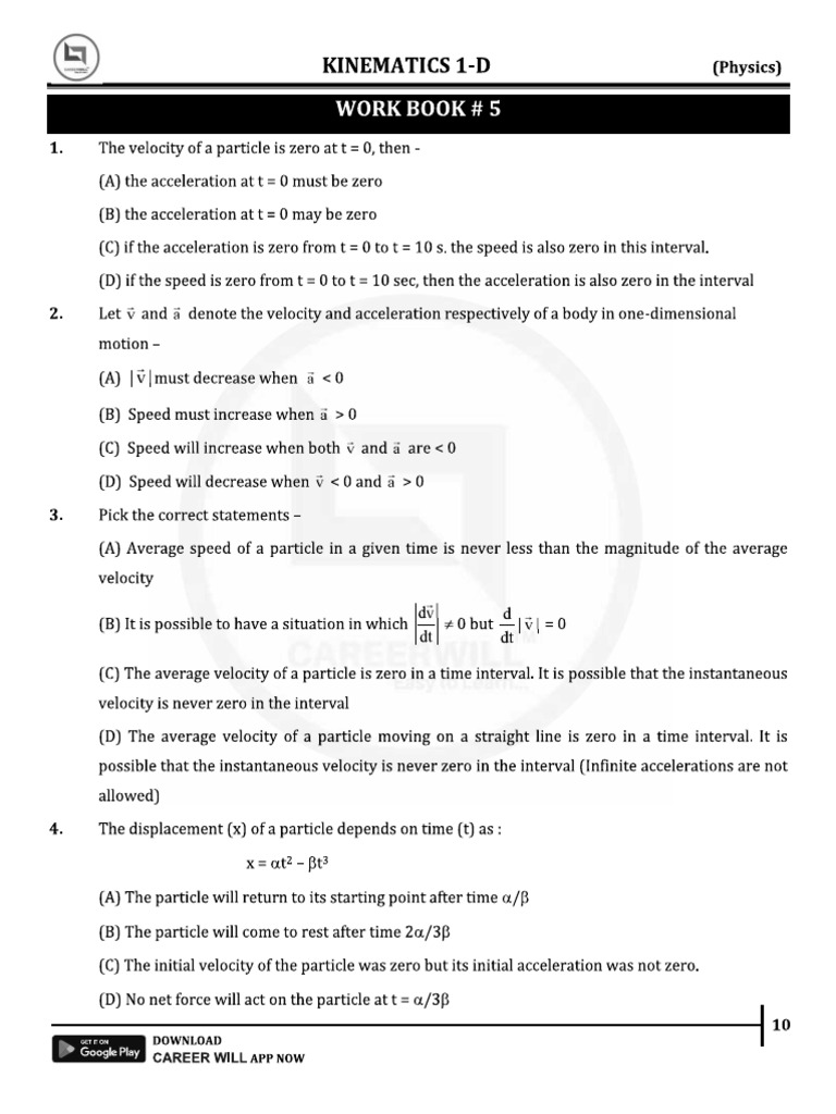 Workbook Kinematics | PDF