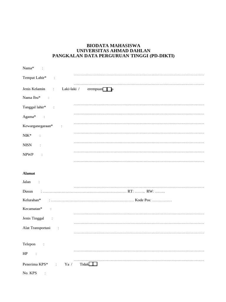 Biodata PPG PD Dikti 2 | PDF