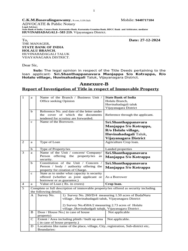 Shanthappanavara Manjappa (Sale and Partition) C.K.M.B. - 1 Holalu ...