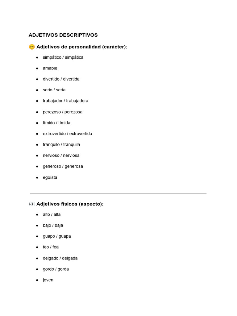 Adjetivos Descriptivos de Personalidad | PDF