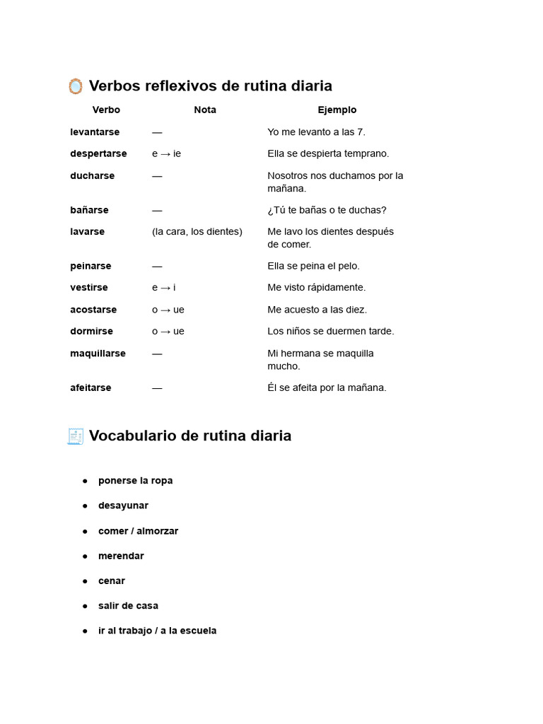 Verbos Reflexivos en Rutina Diaria | PDF