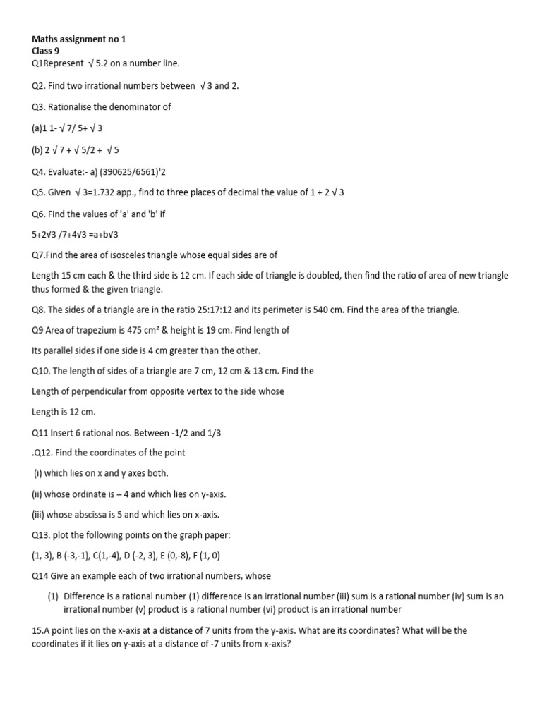 Assignment 1 Class9 | PDF