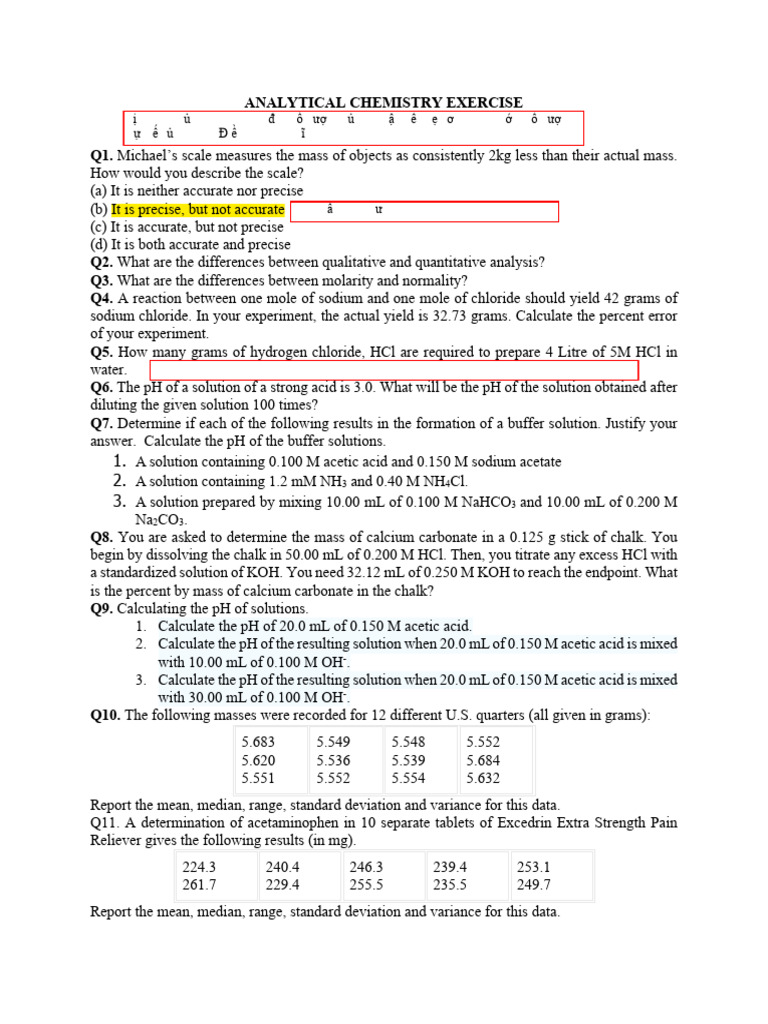 Analytical Chemistry Exercises | PDF