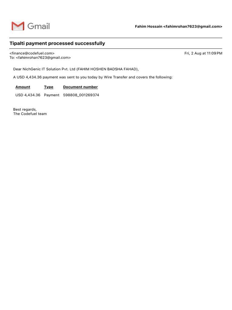 Tipalti Payment Processed Successfully | PDF