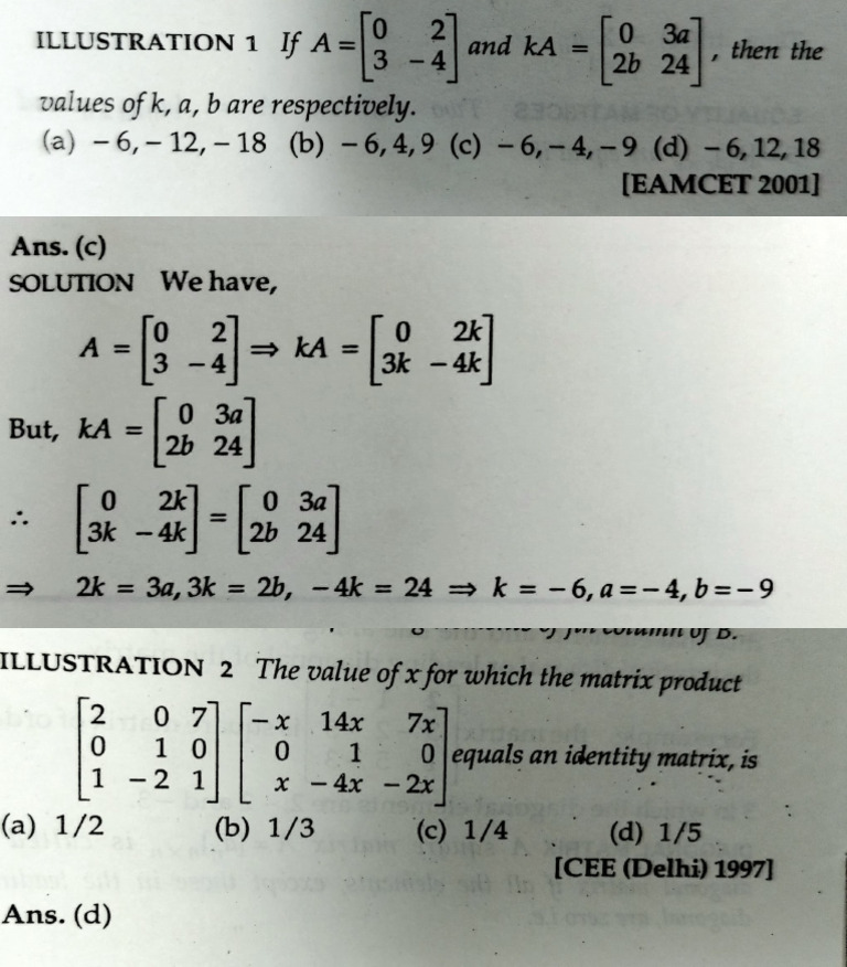 Matrices RD Sharma Solved Examples | PDF