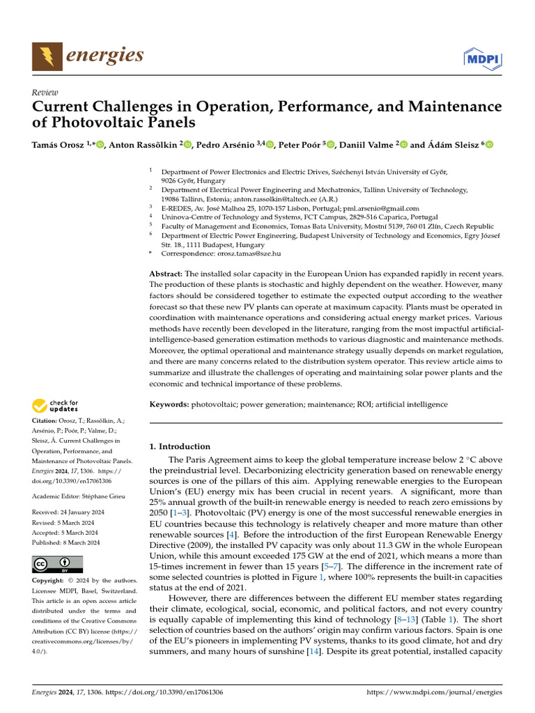 Challenges in Photovoltaic Panel Maintenance | PDF | Photovoltaics ...