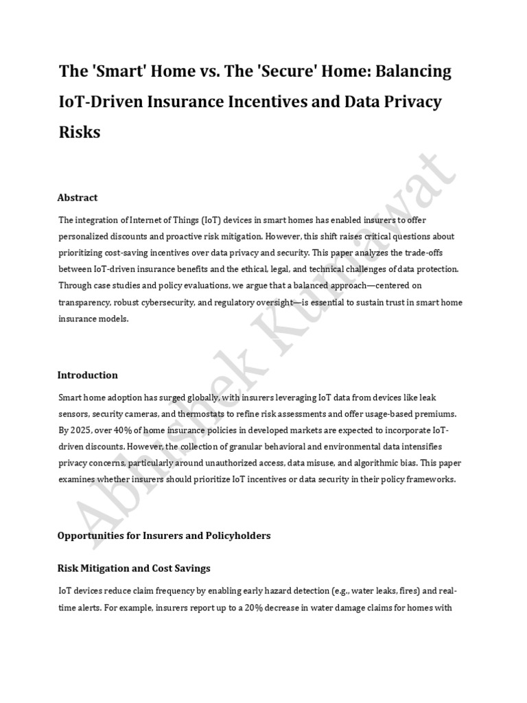IoT Home Insurance: Balancing Privacy and Savings | PDF | Internet Of ...