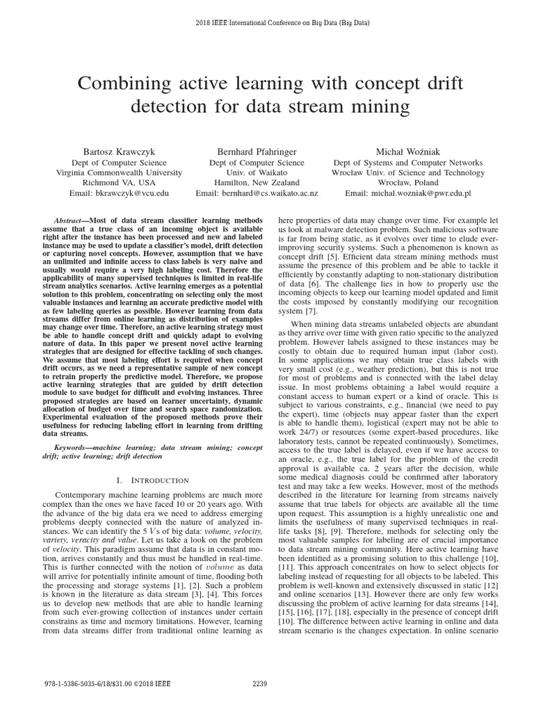 Combining Active Learning With Concept Drift Detection For Data Stream Mining | PDF | Learning ...