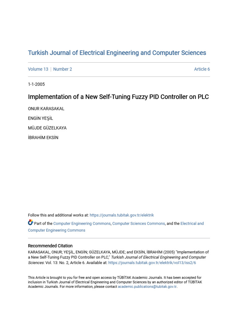 Implementation Of A New Self Tuning Fuzzy Pid Controller On Plc Pdf Fuzzy Logic Control Theory