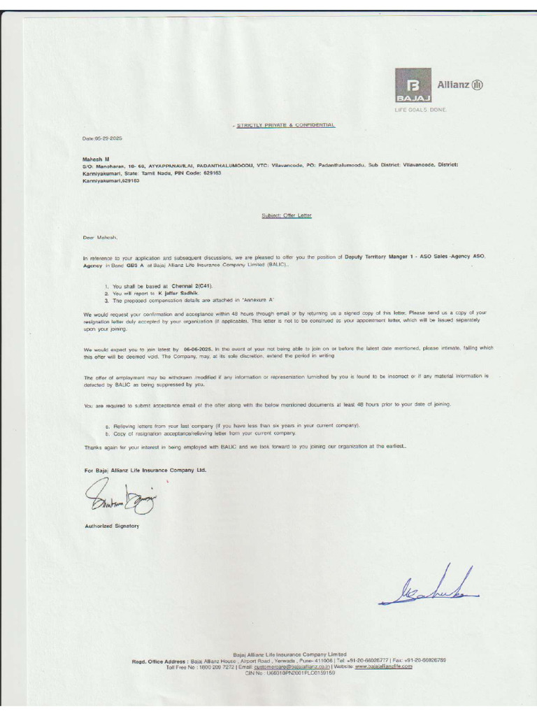 Bajaj Offer Letter L | PDF