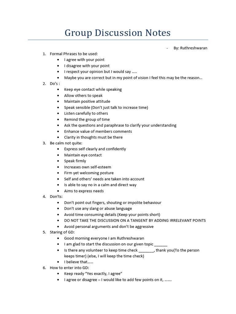 Group Discussion Notes Ruthresh | PDF