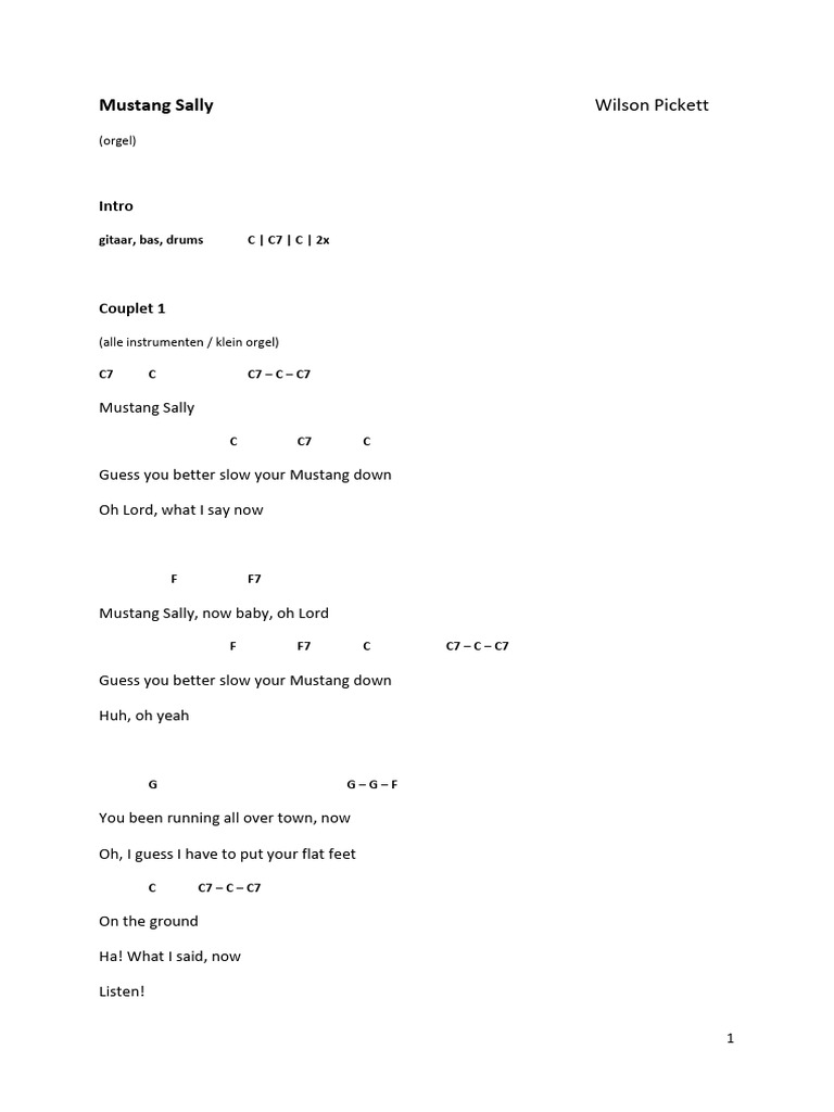 Mustang Sally Lyrics and Chords | PDF | Singles | Recorded Music