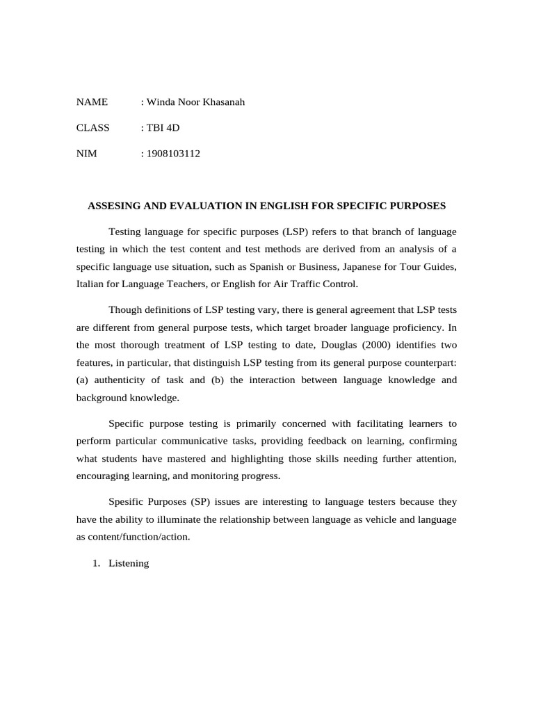 Summary Esp(Assessing Language)-Winda 4d | PDF