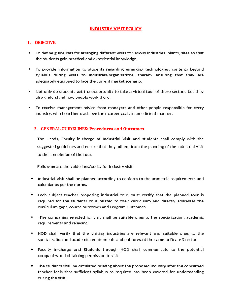 Guidelines for Student Industrial Visits | PDF | Curriculum | Teachers