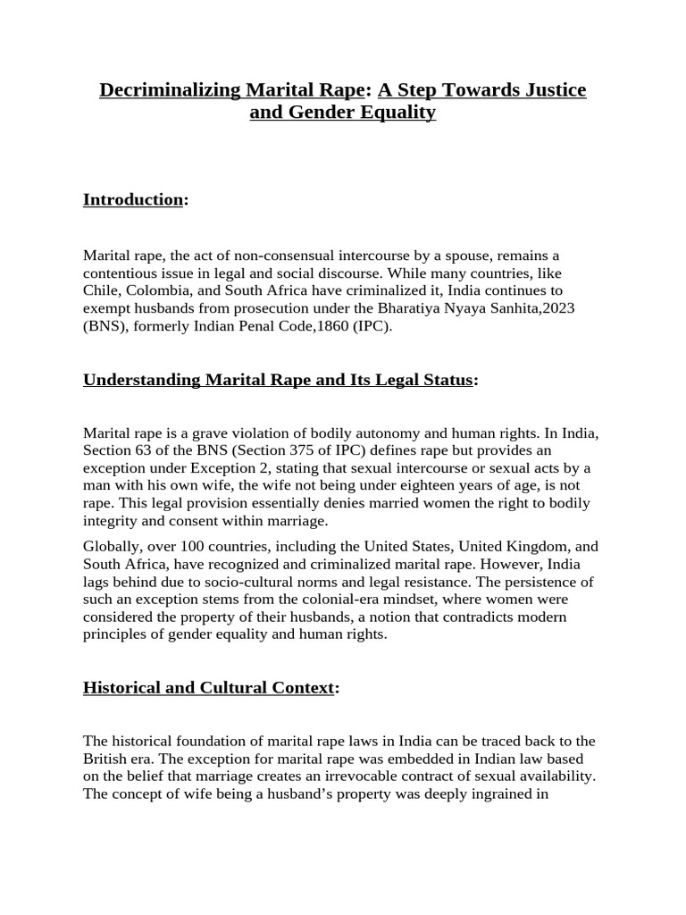 Decriminalizing Marital Rape - Riddhi Jain | PDF | Rape | Marriage