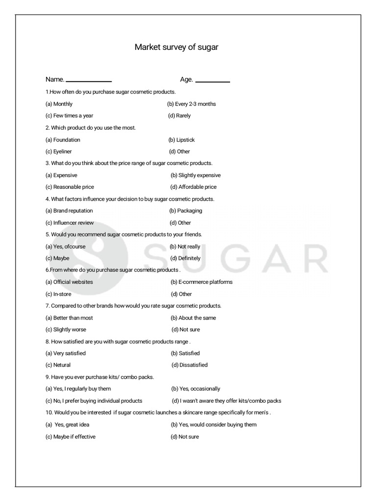 Sugar Cosmetic Survey | PDF