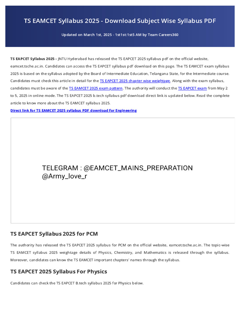 TS EAMCET 2025 Syllabus Overview | PDF | Chemistry | Physics