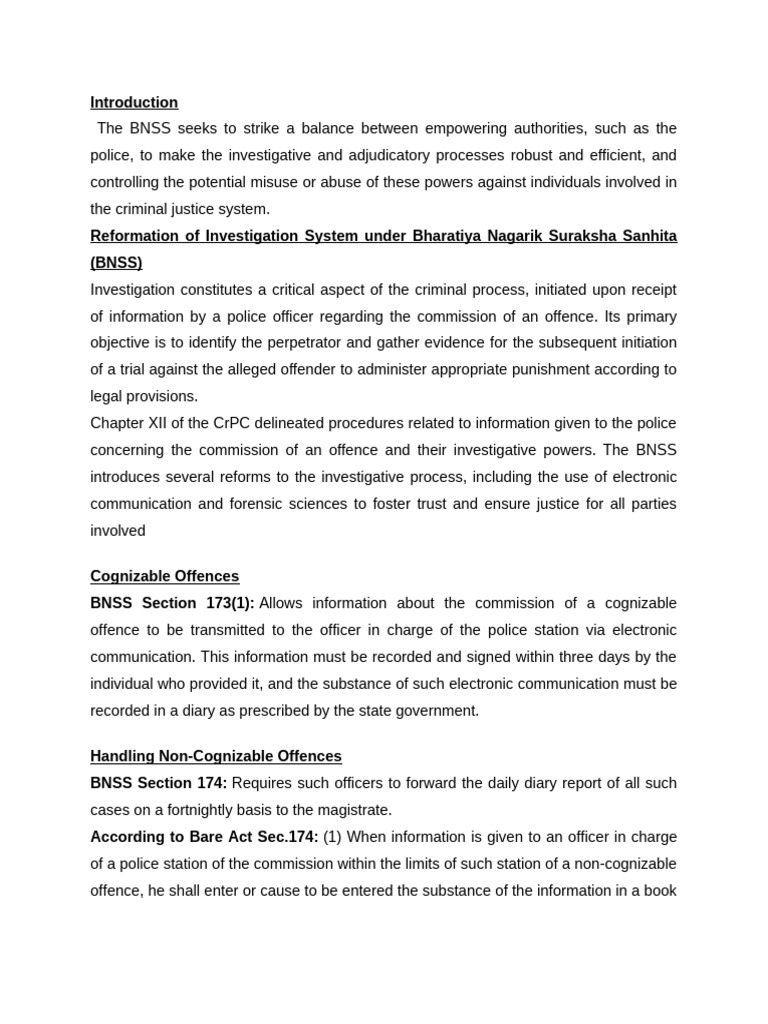 Investigation Under Bnss | PDF | Justice | Crime & Violence