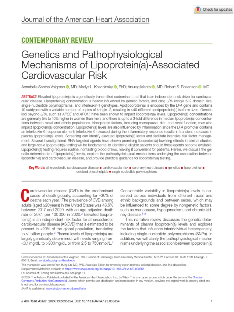 Genetics of Lipoprotein(a) and CVD Risk | PDF | Biology | Medical ...