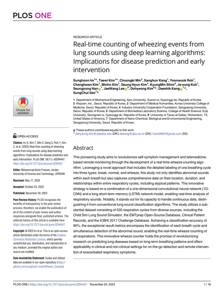 Real-Time Counting of Wheezing Events From Lung Sounds Using Deep Learning Algorithms ...