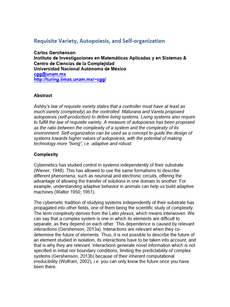 Ashby's Law of Requisite Variety Explained | PDF | Self Organization ...