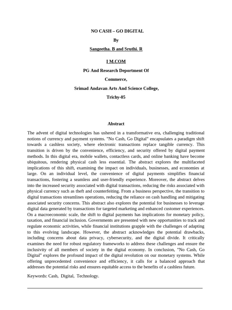 Sangeetha. B and Sruthi. R | PDF | Cash | Payments