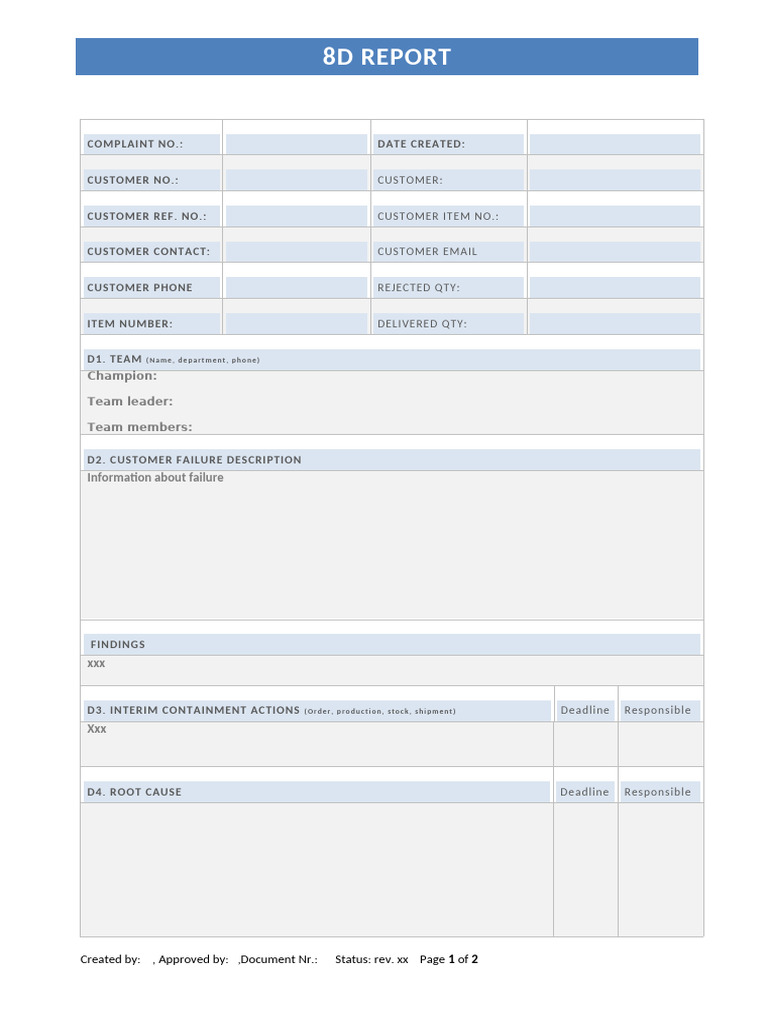 8D Report Template for Customer Complaints | PDF