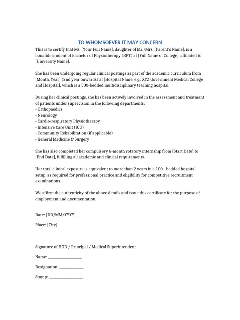 Clinical Experience Certificate Template | PDF