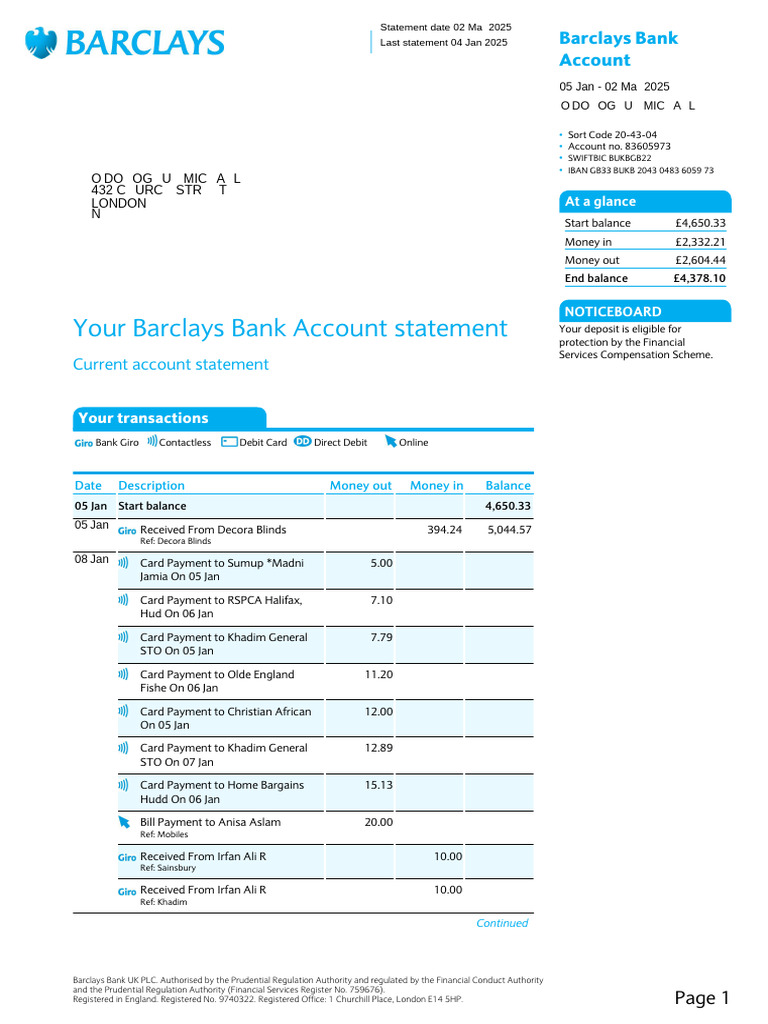 Uk Bank Statement Edit | PDF | Payments | Banking