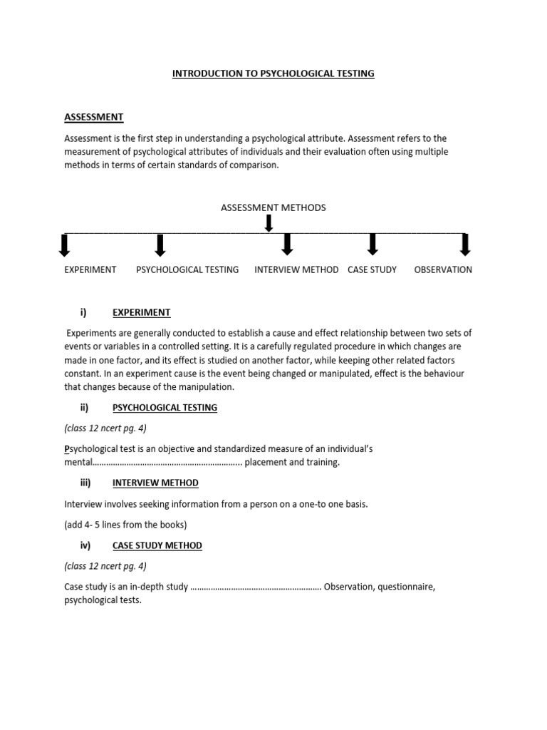 Overview of Psychological Testing Methods | PDF | Psychological Testing ...