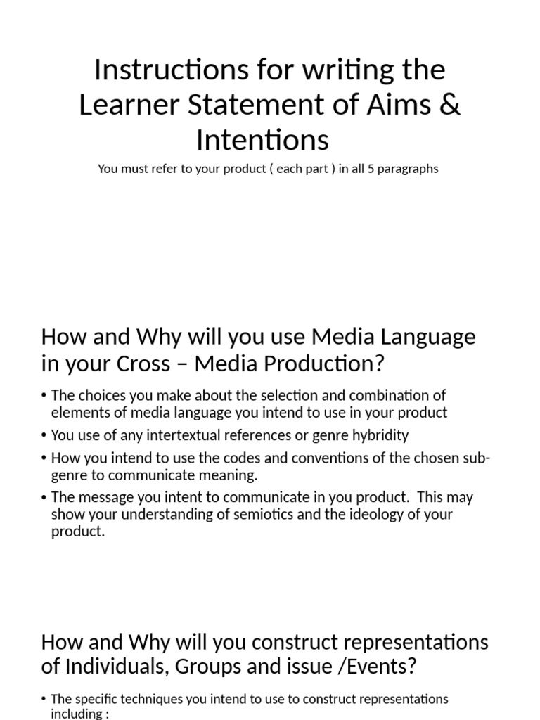 Instructions For Writing The Learner Statement of Aims | PDF ...