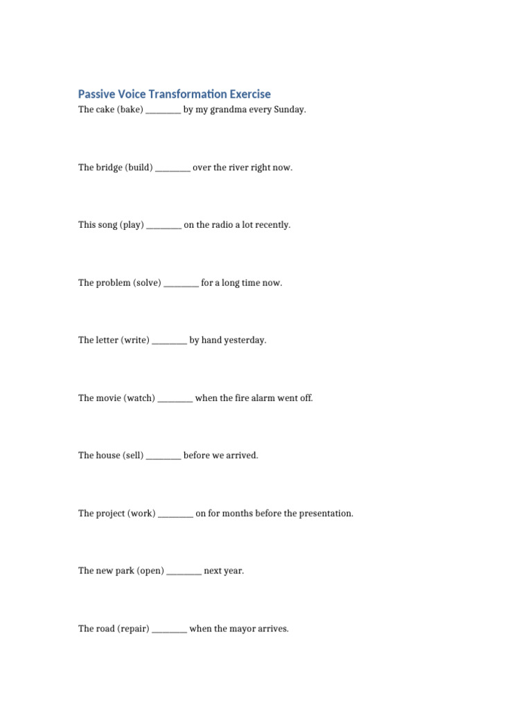 Passive Voice Transformation Exercise | PDF