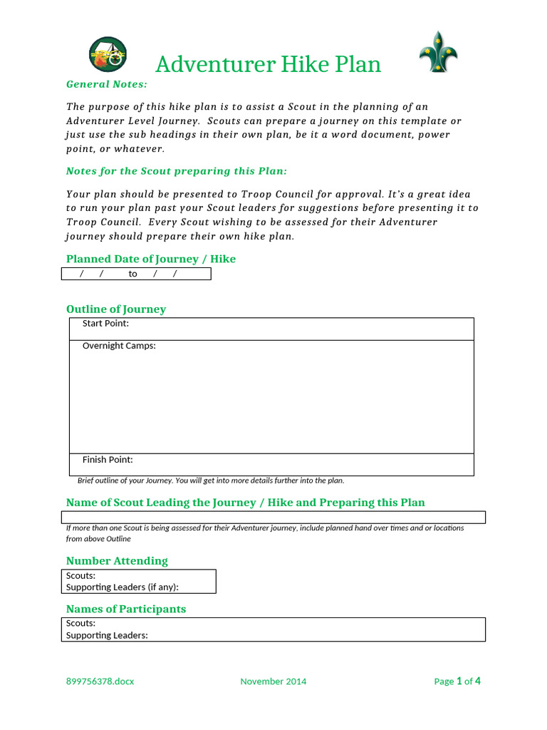 Adventurer Hike Planning Template | PDF | Hiking